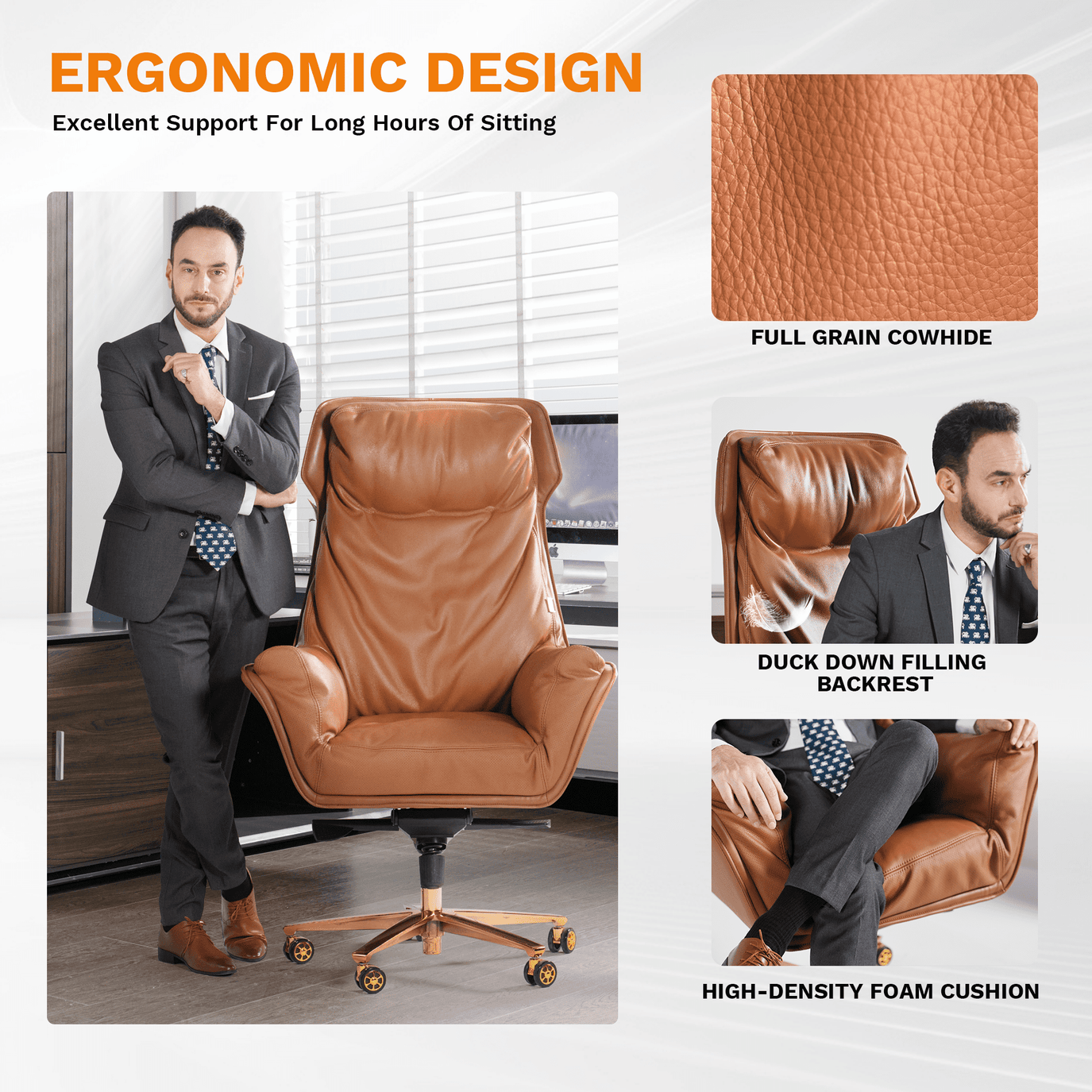Austin Leather Upholstered Executive Office Chair - KINNLS