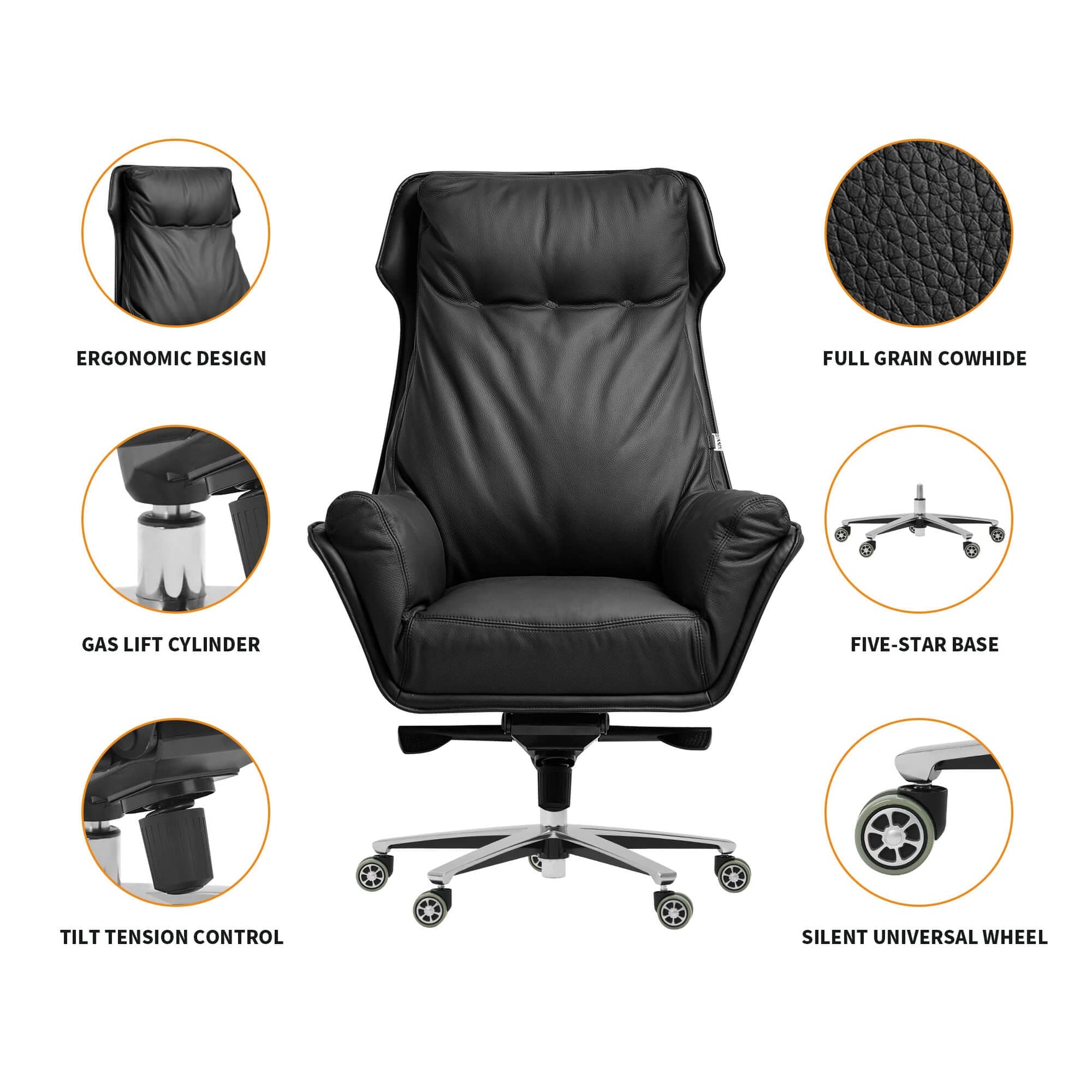 Austin Leather Upholstered Executive Office Chair - KINNLS