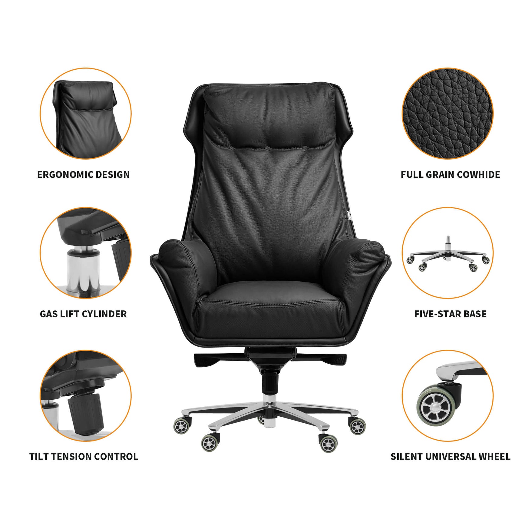 Austin Leather Upholstered Executive Office Chair - KINNLS