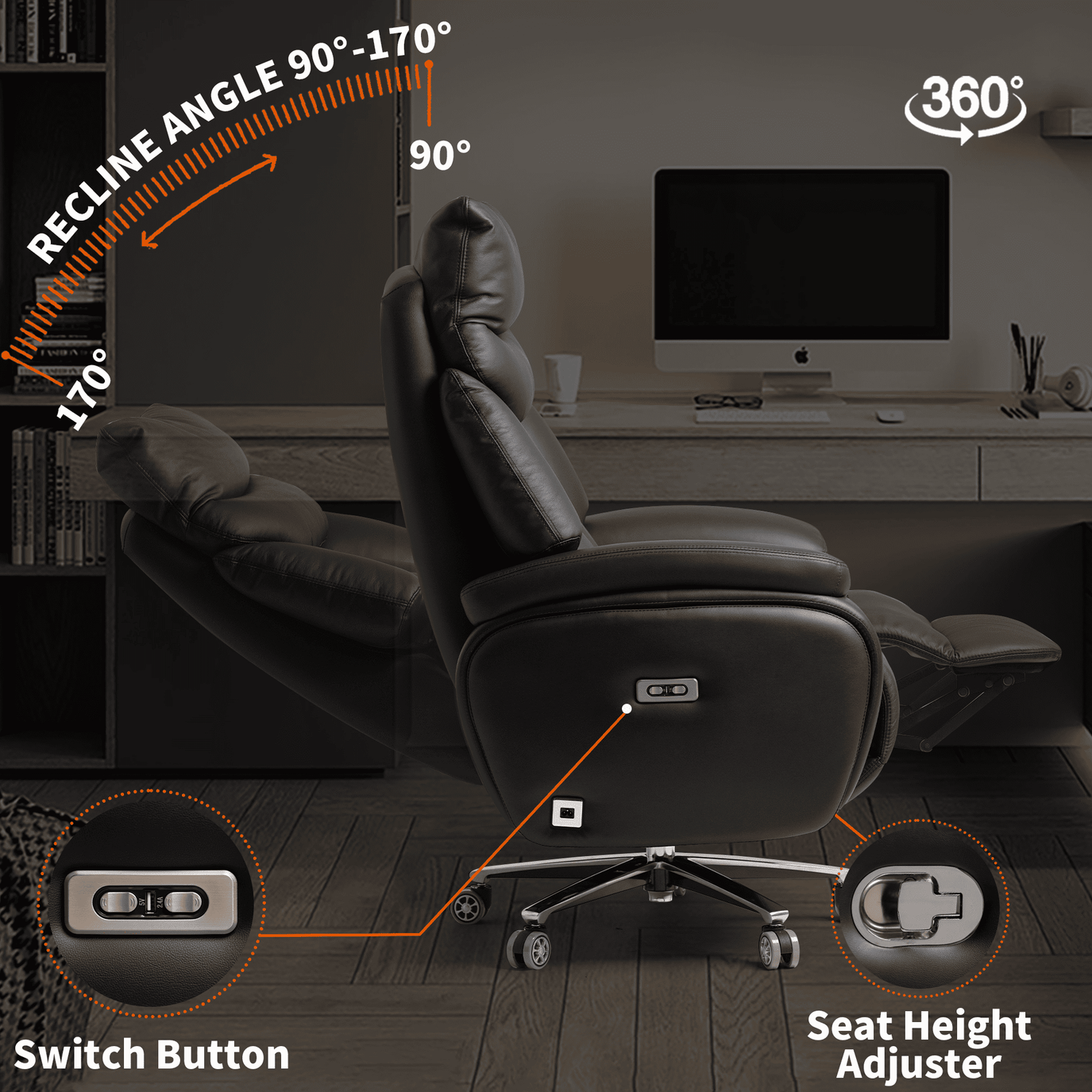 Coast Upholstered Leather Power Reclining Office Chair – KINNLS