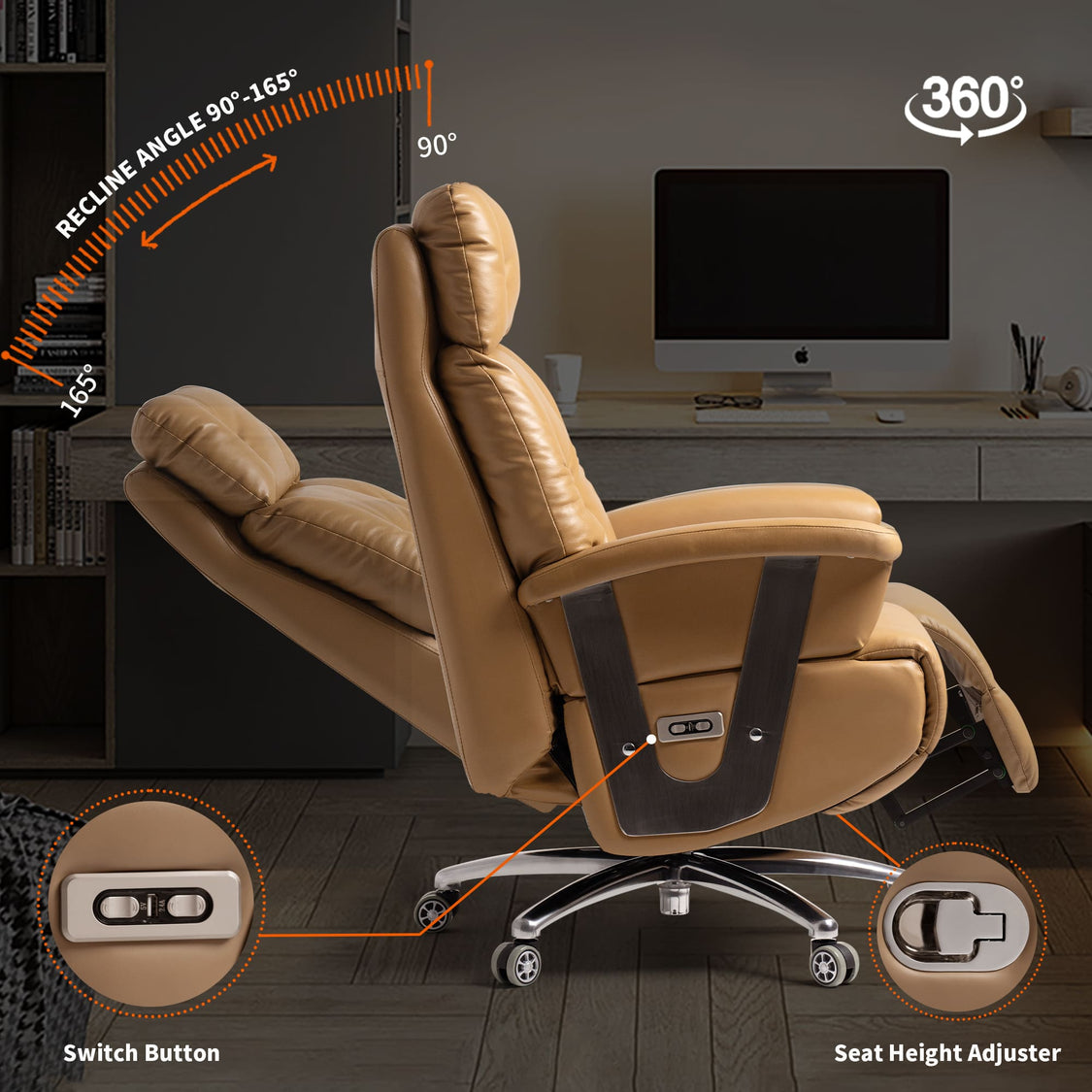 Freya Thick Upholstered Power Recliner Office Chair - KINNLS