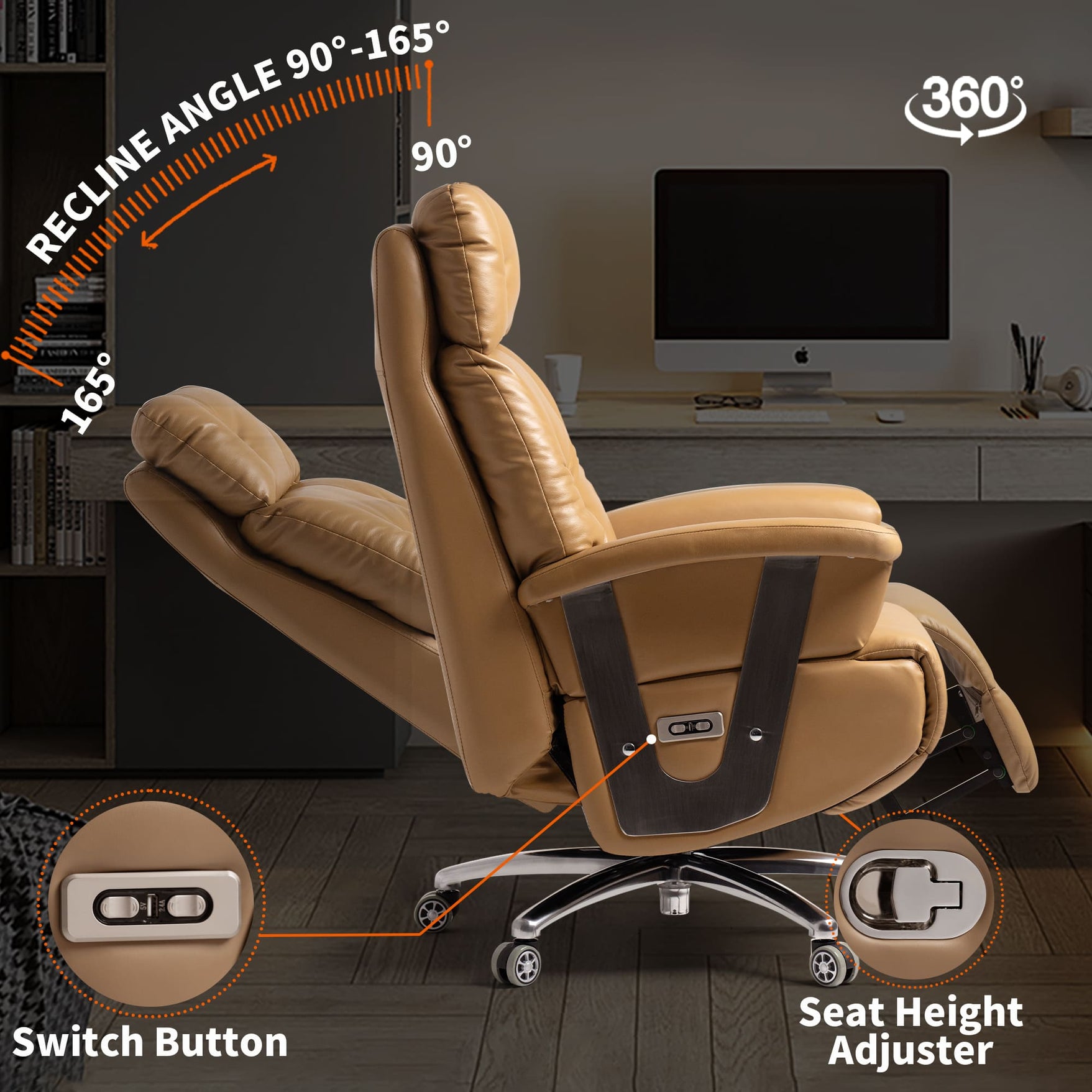 Freya Thick Upholstered Power Recliner Office Chair – KINNLS